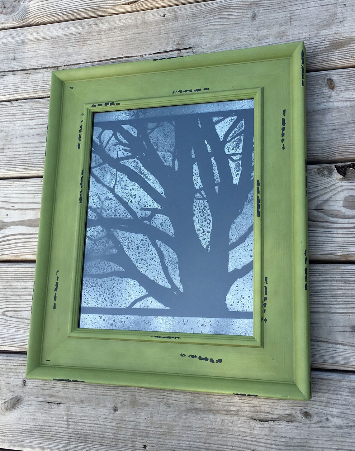 11x14 Antiqued Mirror With oak Tree Pattern and - Etsy