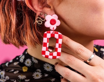 Retro Pink Earrings - Etsy