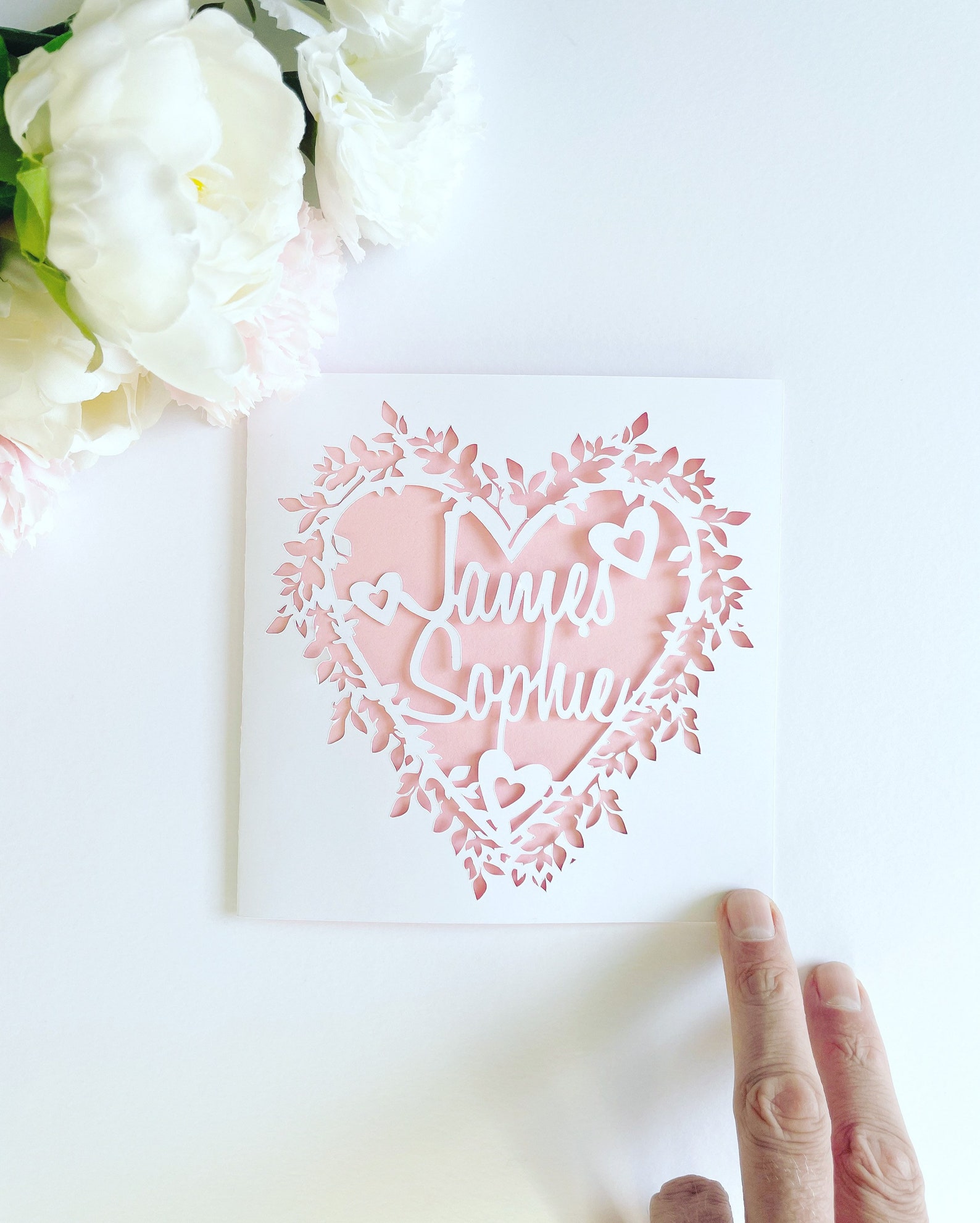 Personalised Floral Heart Papercut Name Card Wedding Card | Etsy