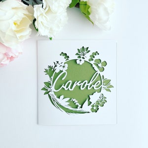 Personalised Floral Wreath Papercut Name Card Wedding Card - Etsy