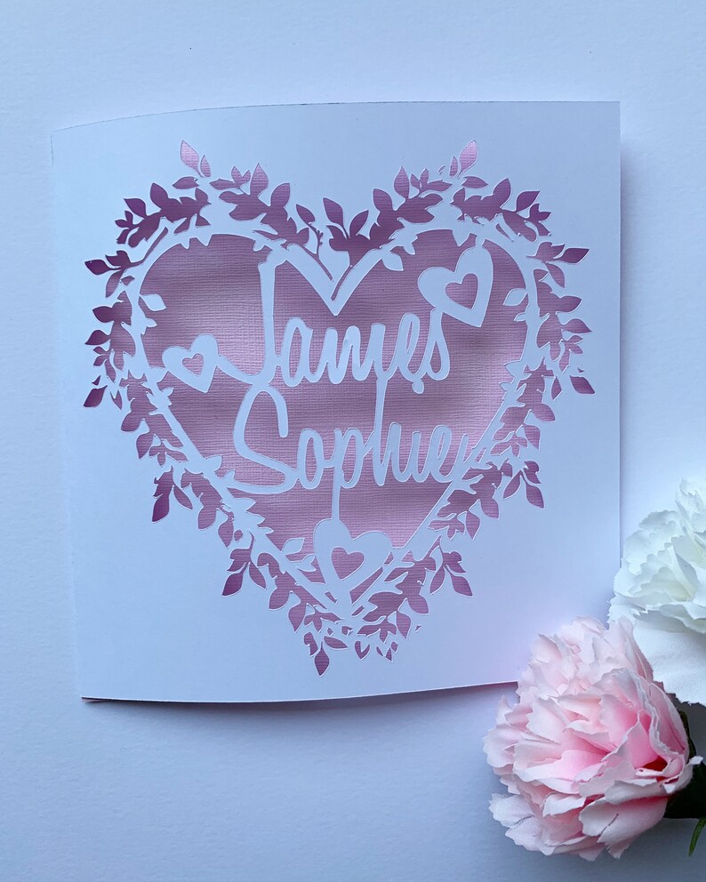 Personalised Floral Heart Papercut Name Card Wedding Card | Etsy