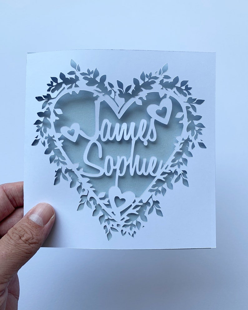 Personalised Floral Heart Papercut Name Card Wedding Card | Etsy