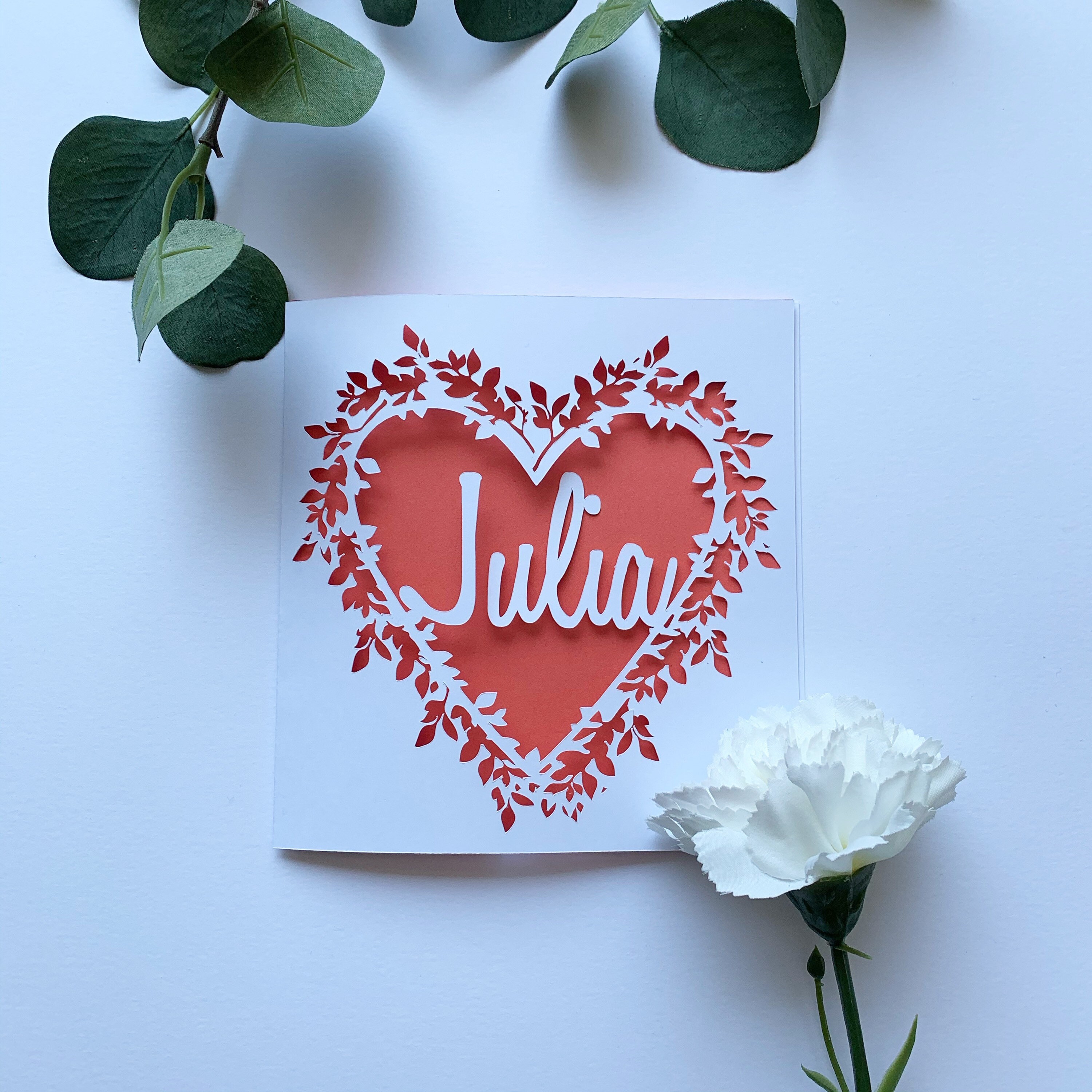 Personalised Floral Heart Papercut Name Card Wedding Card | Etsy