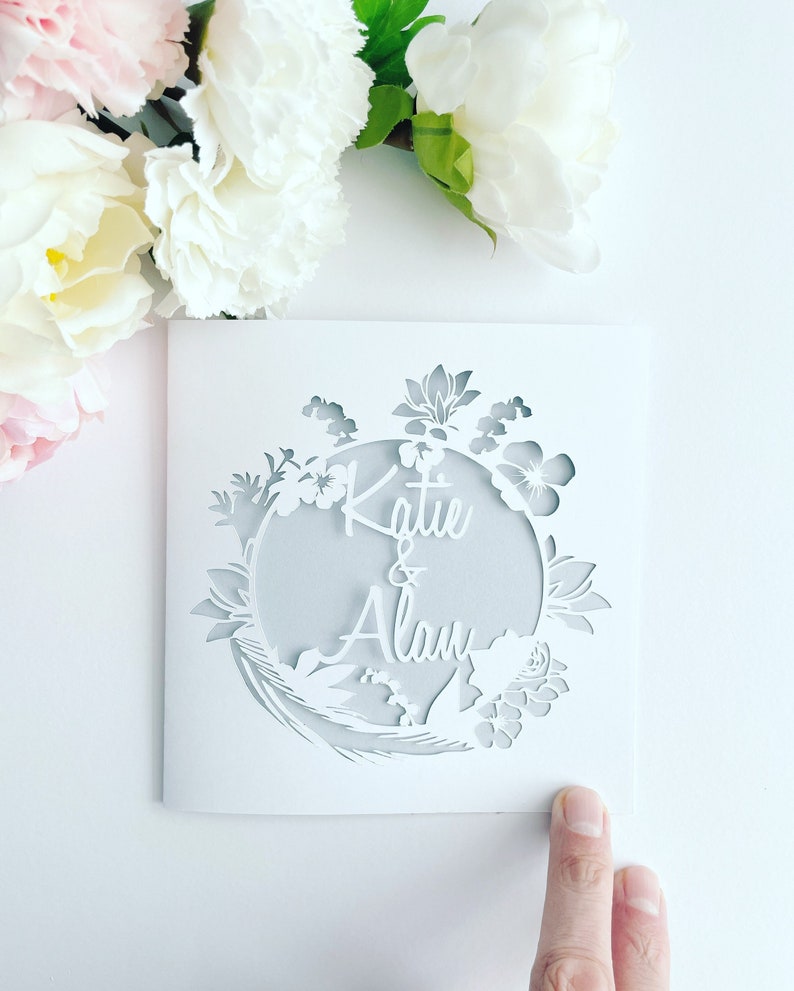 Personalised Floral Papercut Name Card Wedding Card - Etsy UK