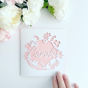 Personalised Floral Wreath Papercut Name Card, Wedding Card ...