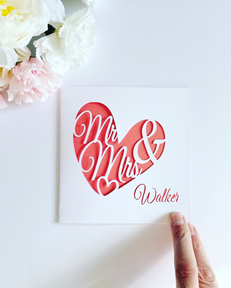 Personalised Heart Papercut Name Card Wedding Card Unique - Etsy