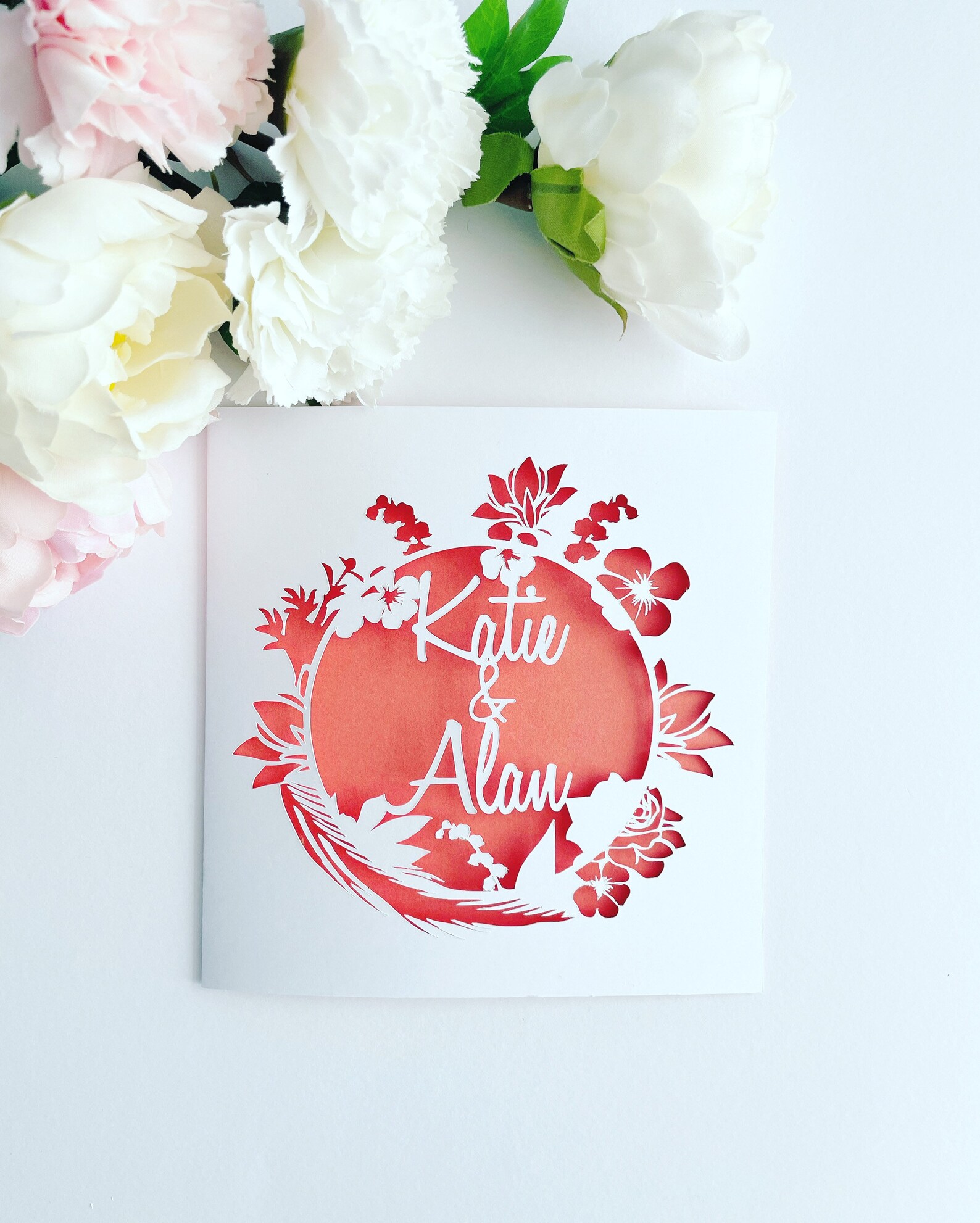 Personalised Floral Papercut Name Card Wedding Card | Etsy UK