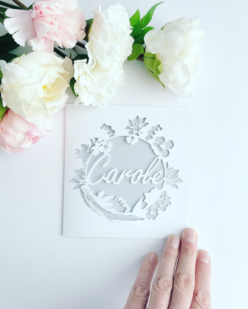 Personalised Floral Wreath Papercut Name Card Wedding Card | Etsy