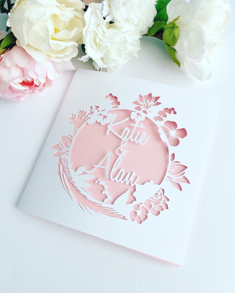 Personalised Floral Papercut Name Card Wedding Card | Etsy UK