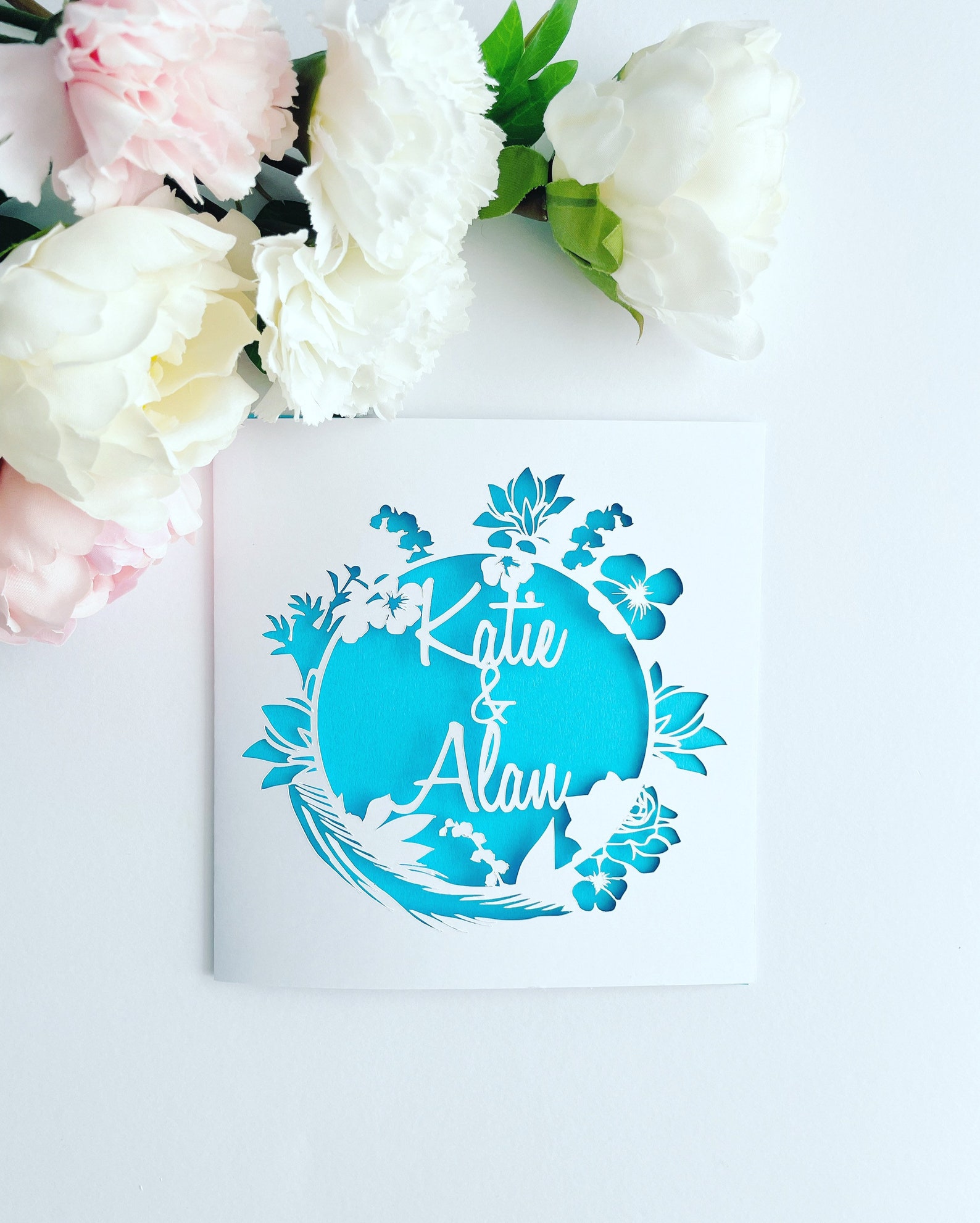 Personalised Floral Papercut Name Card Wedding Card | Etsy UK