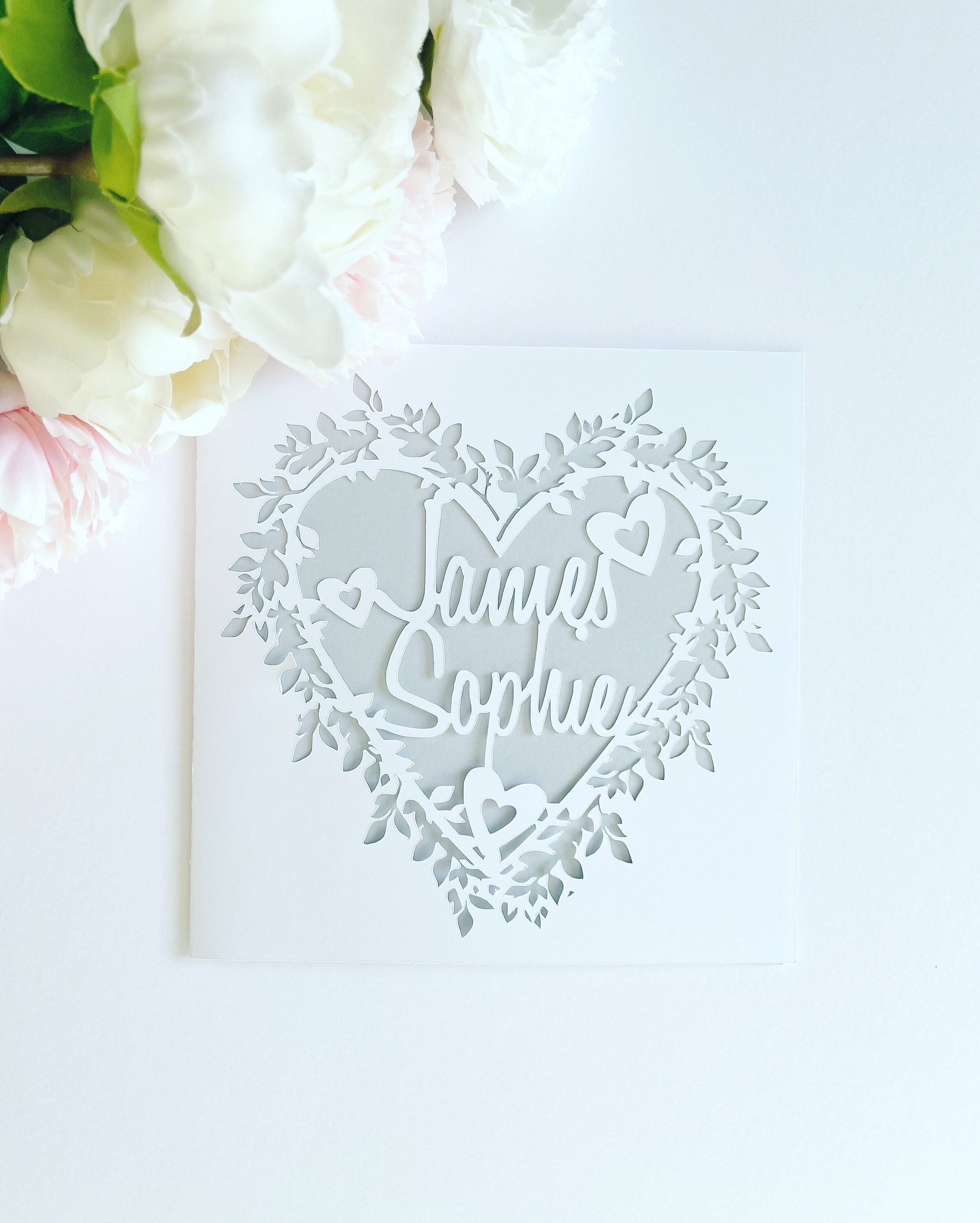 Personalised Floral Heart Papercut Name Card Wedding Card - Etsy UK