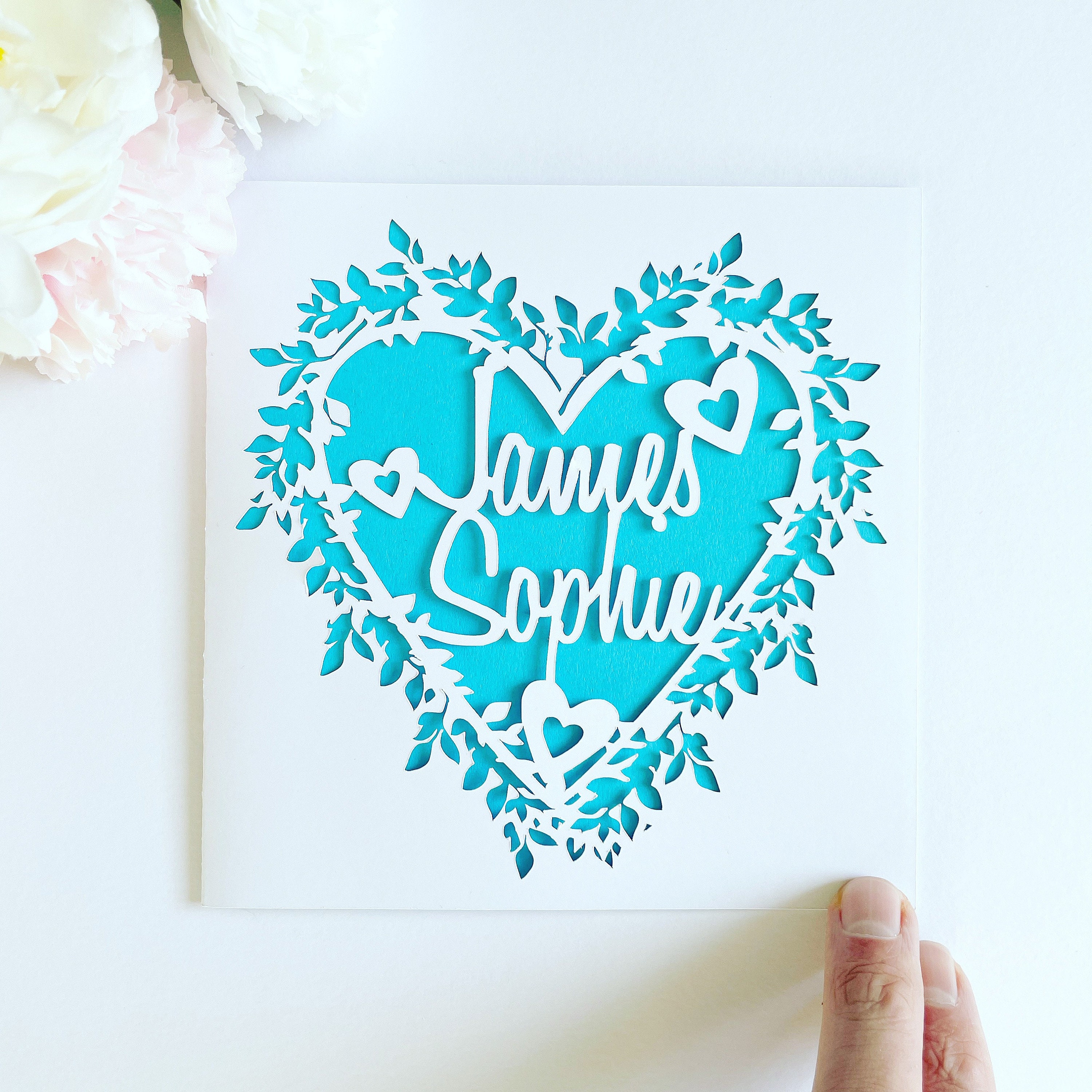 Personalised Floral Heart Papercut Name Card Wedding Card - Etsy UK