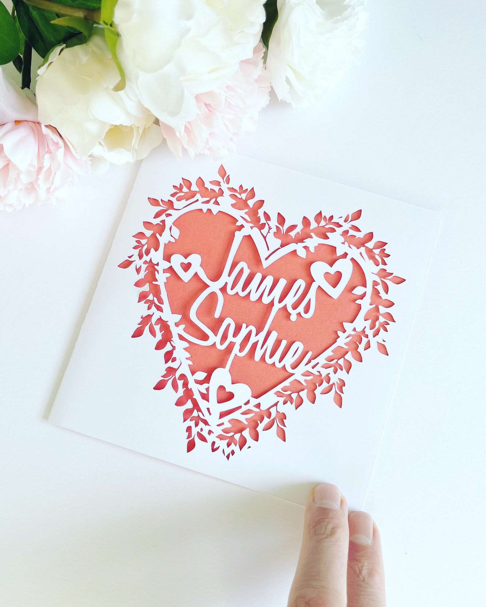 Personalised Floral Heart Papercut Name Card Wedding Card - Etsy UK