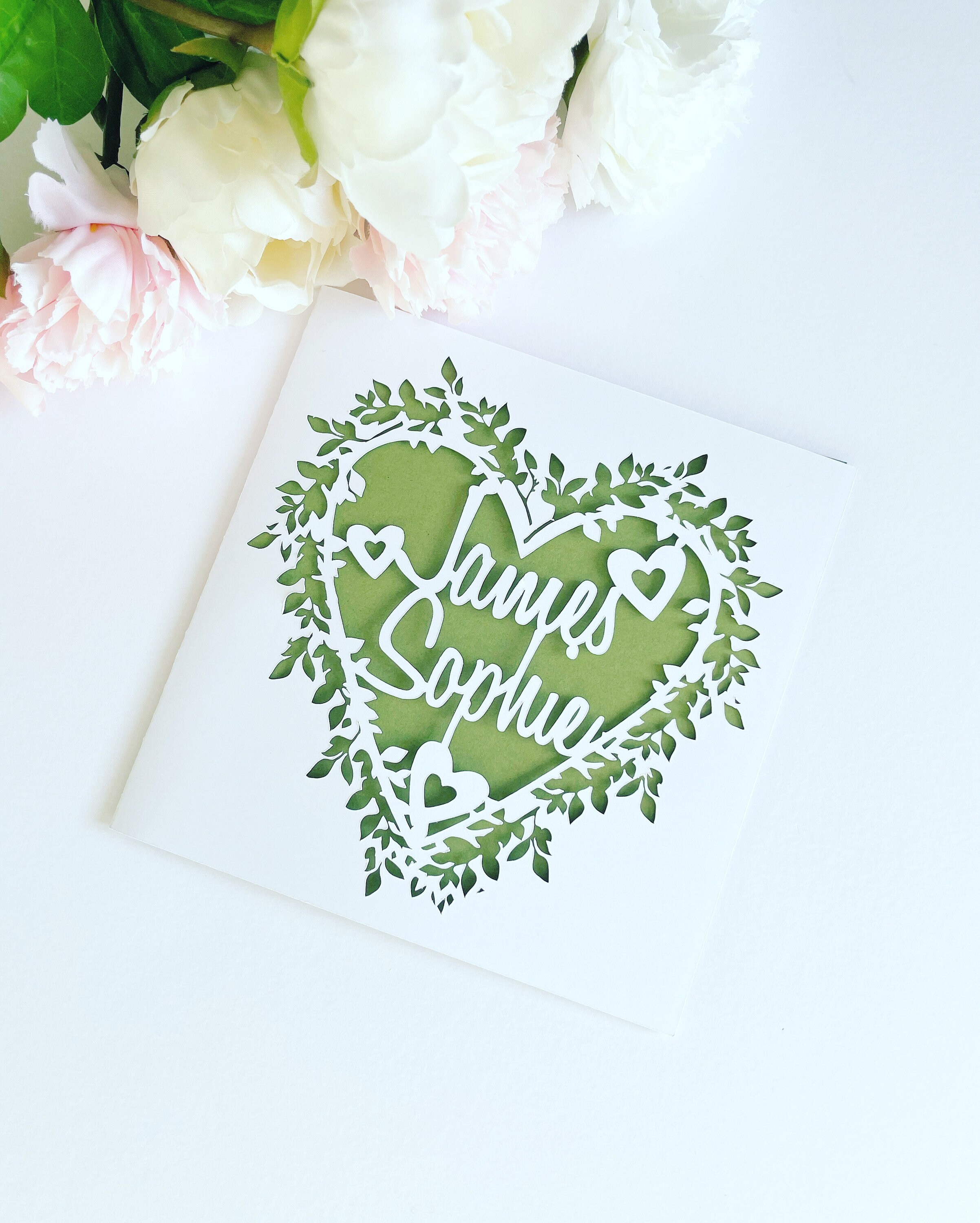 Personalised Floral Heart Papercut Name Card Wedding Card - Etsy UK