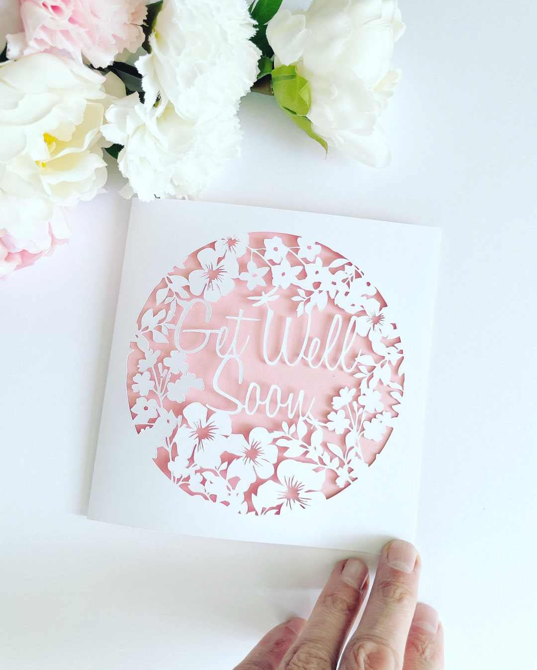 Floral Get Well Soon Papercut Card, Thinking of You Card, Best Wishes ...