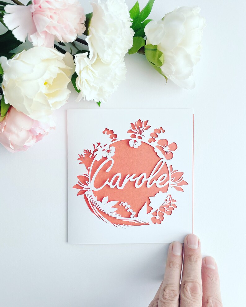 Personalised Floral Wreath Papercut Name Card Wedding Card | Etsy