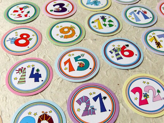 Números redondos de calendario de adviento coloridos papel Ø - Etsy España