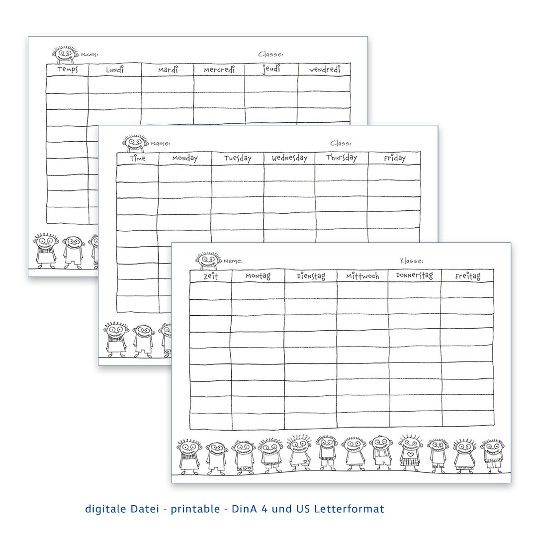 DIY Digital Download, Timetable to Print and Color, Monday-friday in ...