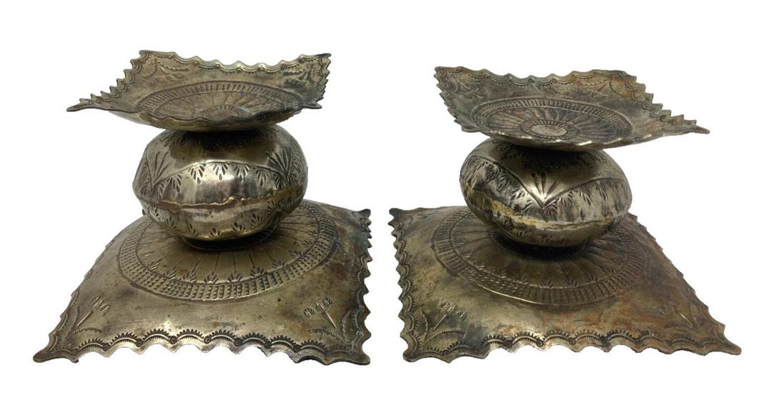 J. Alexander Short Pair German Silver Stamped Rustic Candle Holders - Etsy
