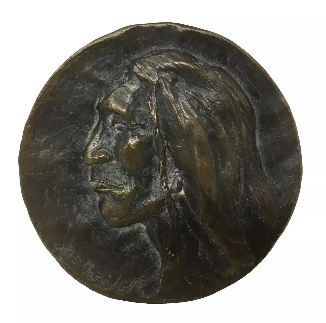 Joe Beeler Bronze Medallion for Eddie Basha Plains Indian Native ...