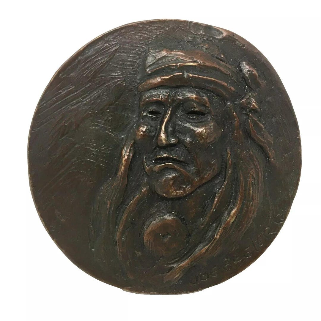 Joe Beeler Bronze Medallion for Eddie Basha the Apache Native American ...