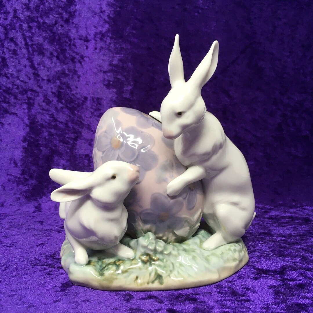 Lladro Easter Bunnies 5902 Figurine Rabbits With Lilac Egg Mint - Etsy