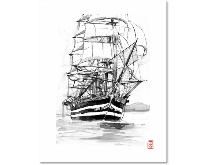 Spanish Galleon Art Print Pirate Ship Drawing, Vintage Ship, Treasure ...