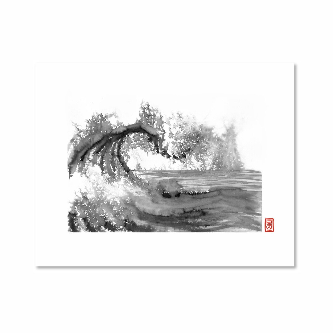Wave 2 / Black and White / Fine Art Print / Giclee / Japanese Ink ...