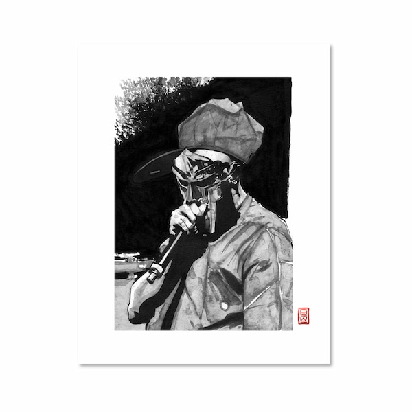 Black and White Mf Doom Print - Etsy