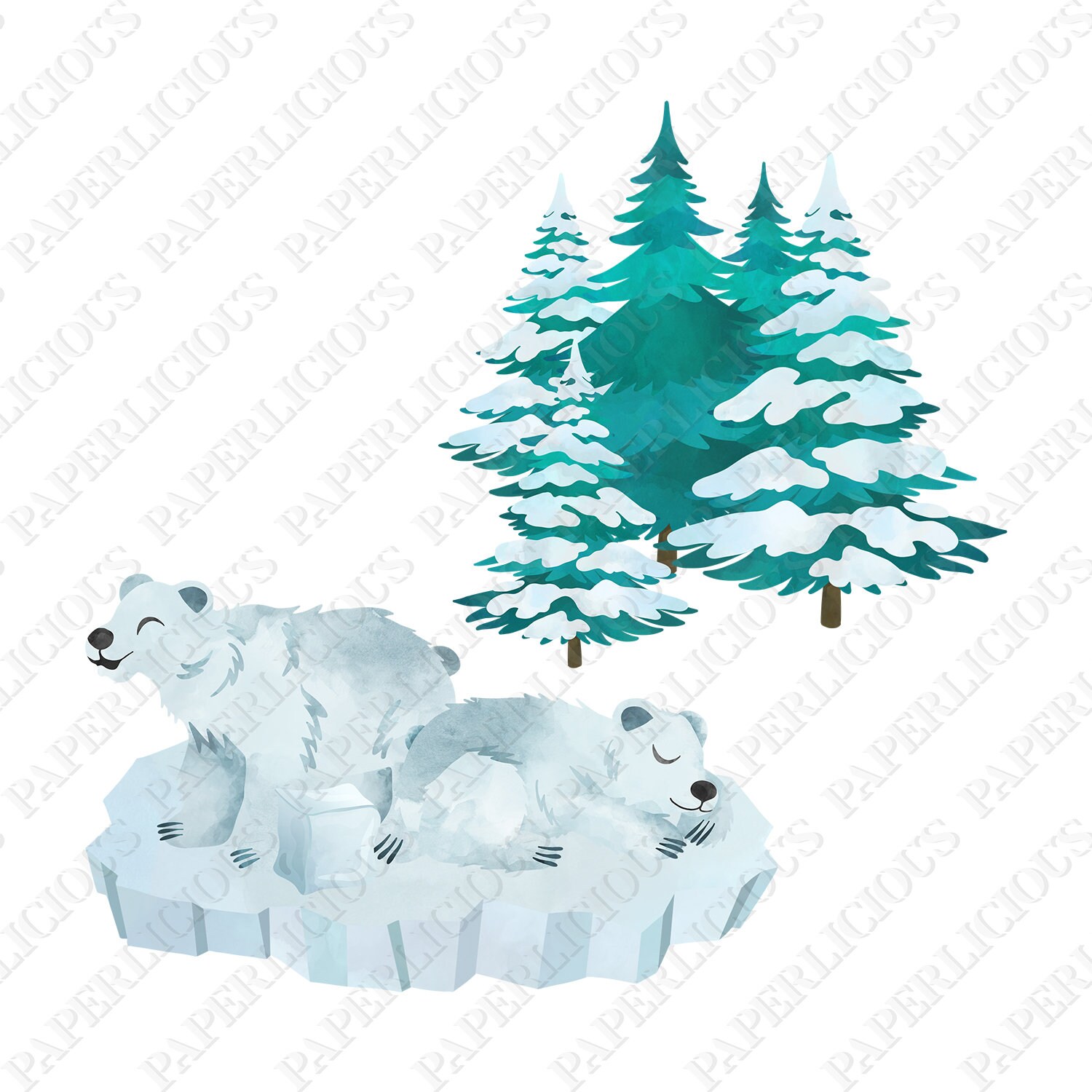 Polar Bears Watercolor Clip Arts Winter Clipart Christmas | Etsy