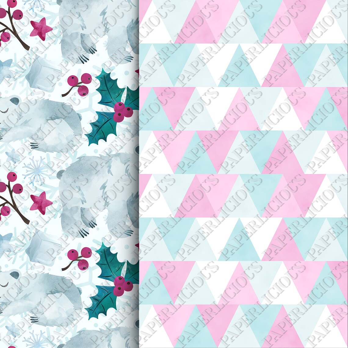 Polar Bears Digital Papers Winter Digital Paper Christmas - Etsy