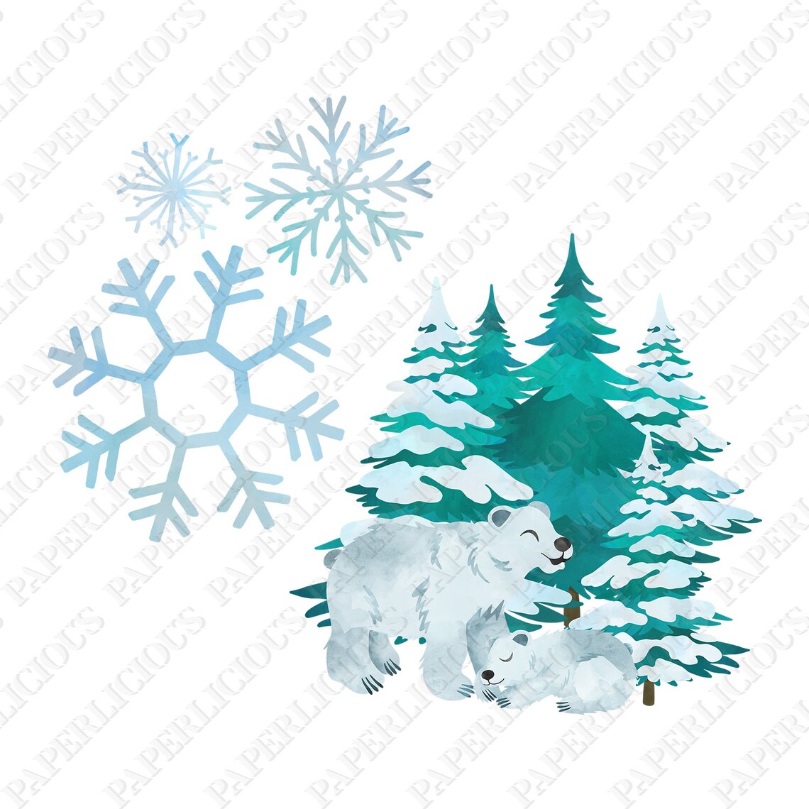 Polar Bears Watercolor Clip Arts Winter Clipart Christmas - Etsy