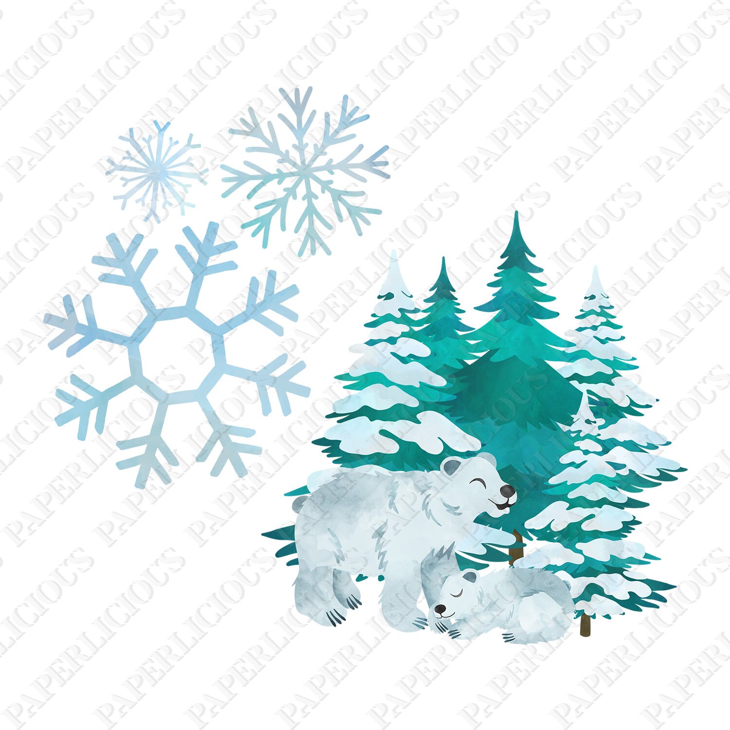 Polar Bears Watercolor Clip Arts Winter Clipart Christmas | Etsy
