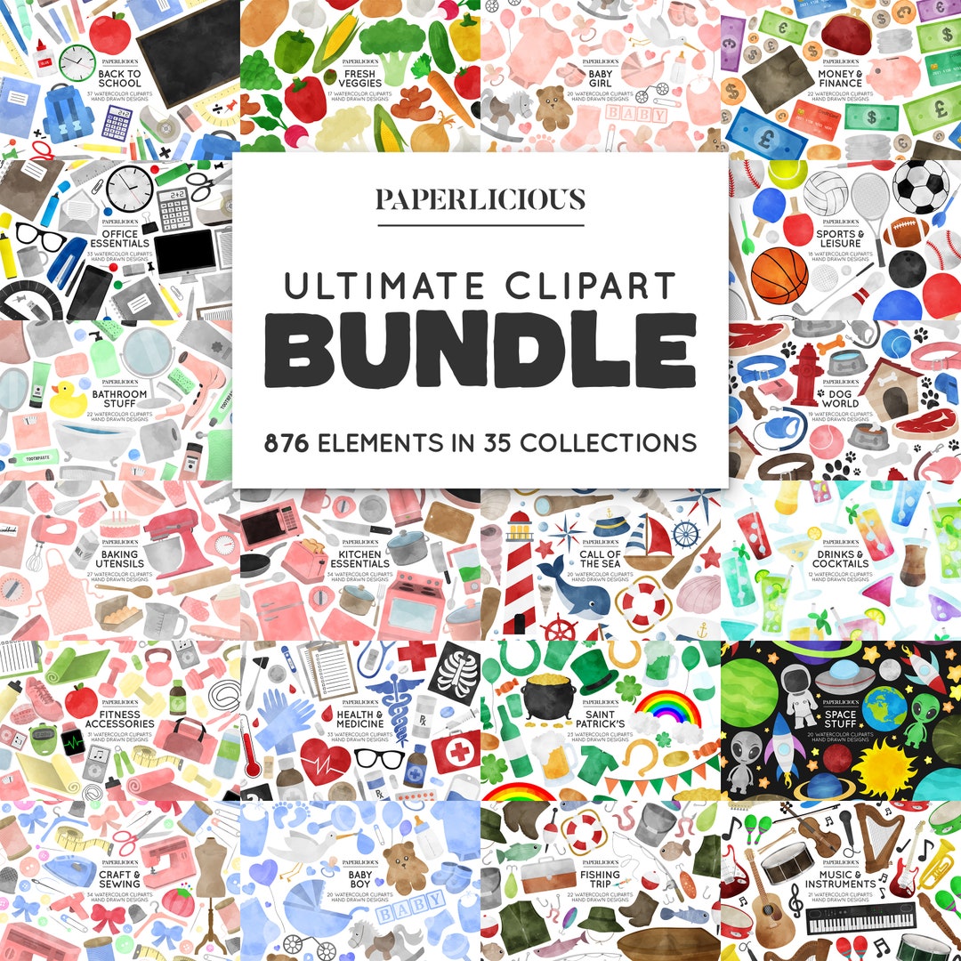 Ultimate Clipart Bundle, Clipart Set, Discount Bundle, Watercolor ...