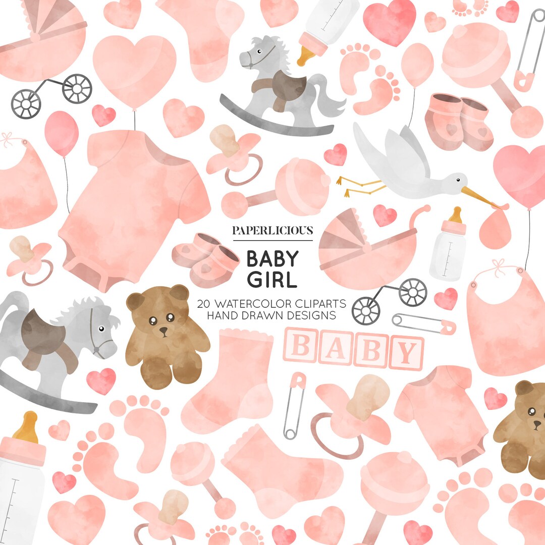 Baby Shower Watercolor Cliparts, Baby Girl Clip Art, Baby Clip Art ...