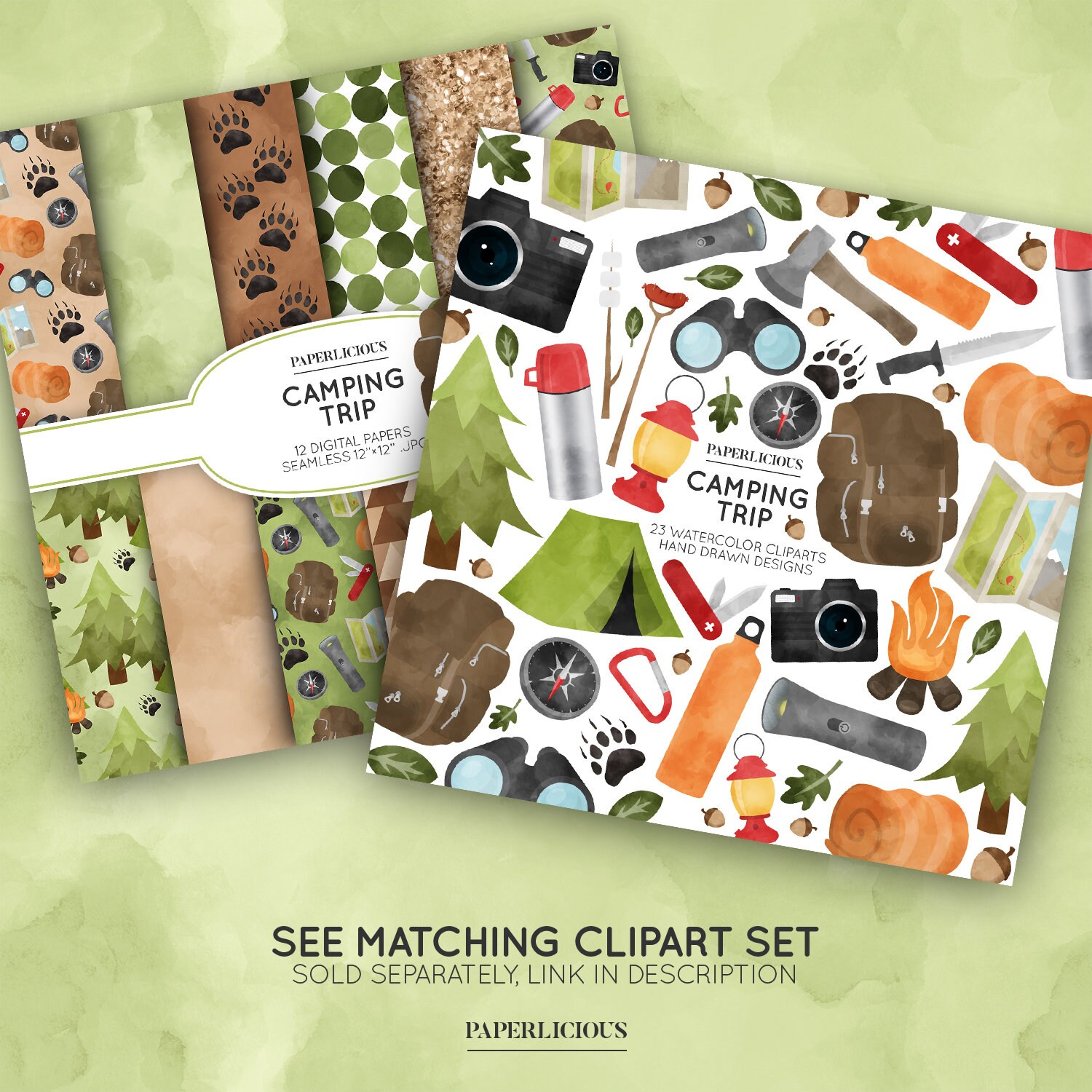 Camping Digital Papers Hiking Digital Summer Digital Summer | Etsy