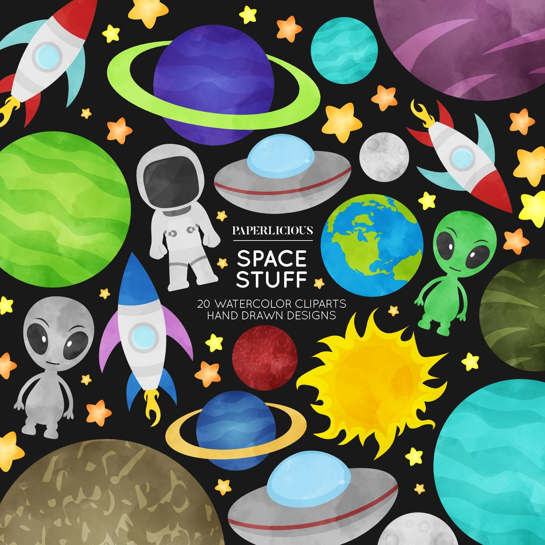 Space Watercolor Cliparts, Astronaut Clipart, Ufo Clipart, Galaxy ...