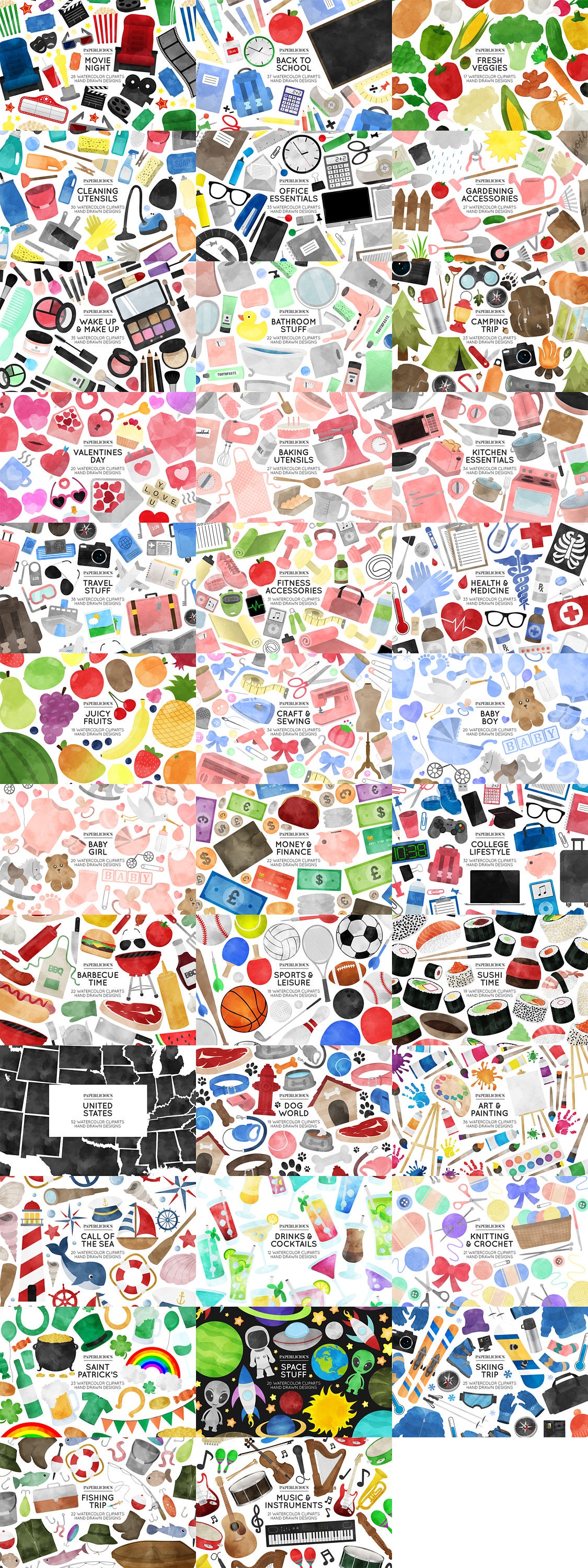 Ultimate Clipart Bundle, Clipart Set, Discount Bundle, Watercolor ...