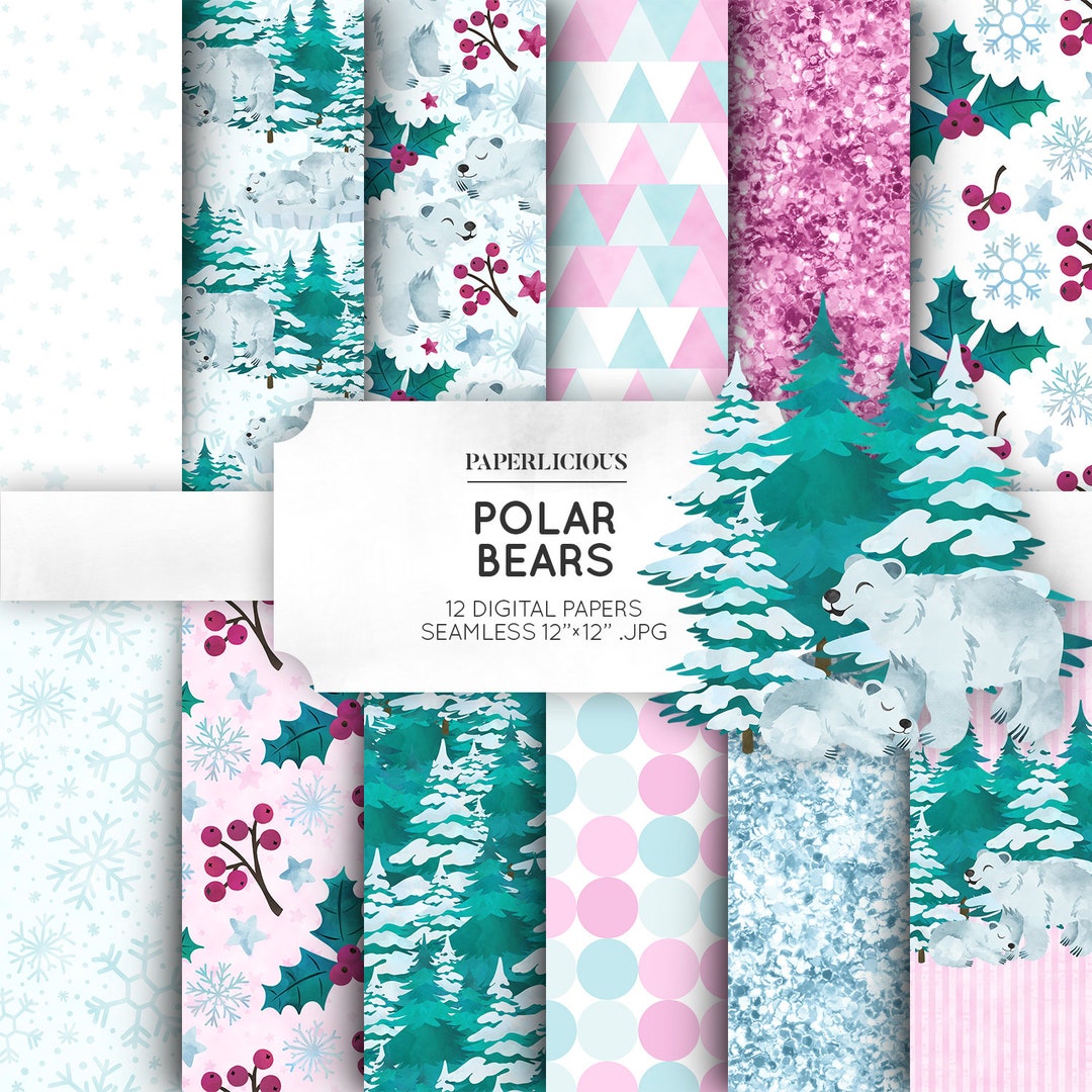 Polar Bears Digital Papers, Winter Digital Paper, Christmas Digital ...