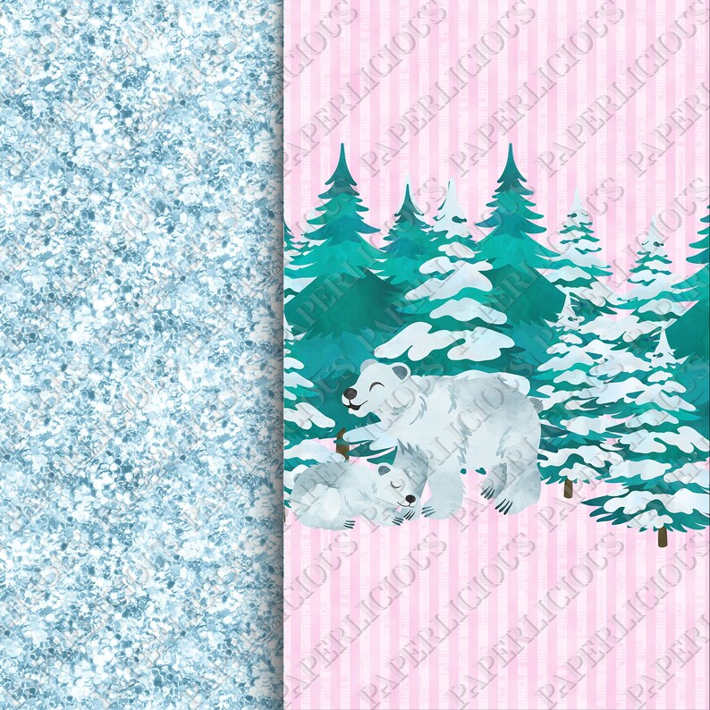 Polar Bears Digital Papers Winter Digital Paper Christmas - Etsy