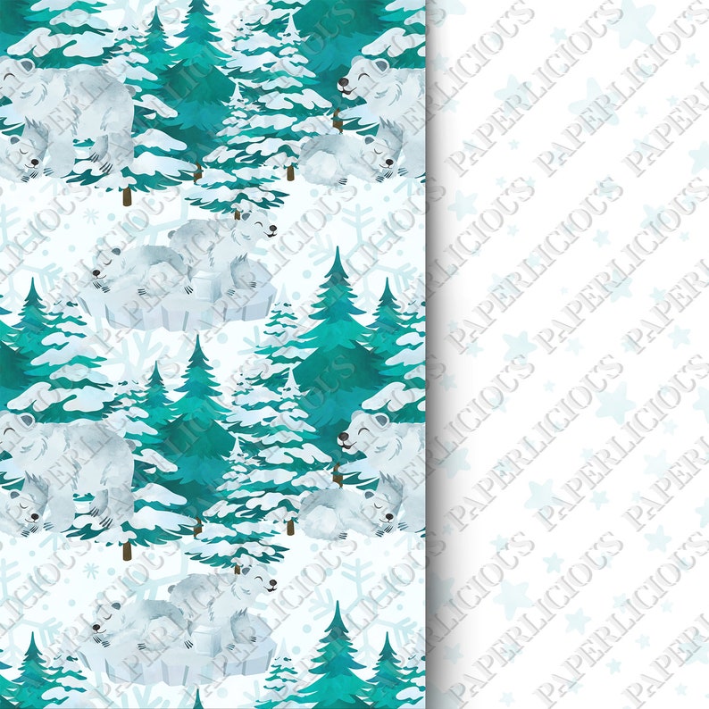 Polar Bears Digital Papers, Winter Digital Paper, Christmas Digital ...