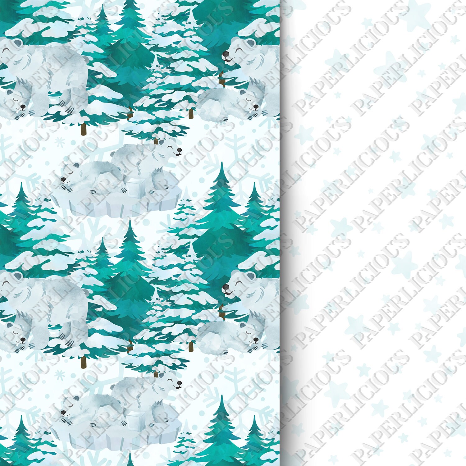 Polar Bears Digital Papers Winter Digital Paper Christmas - Etsy