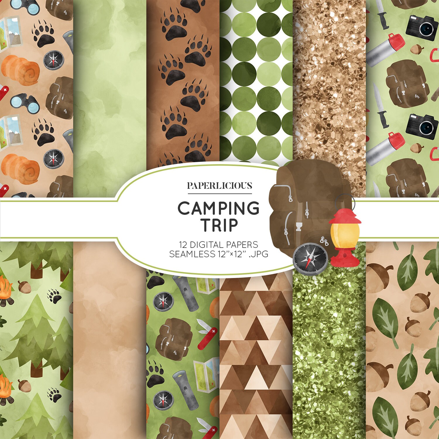 Camping Digital Papers Hiking Digital Summer Digital Summer | Etsy