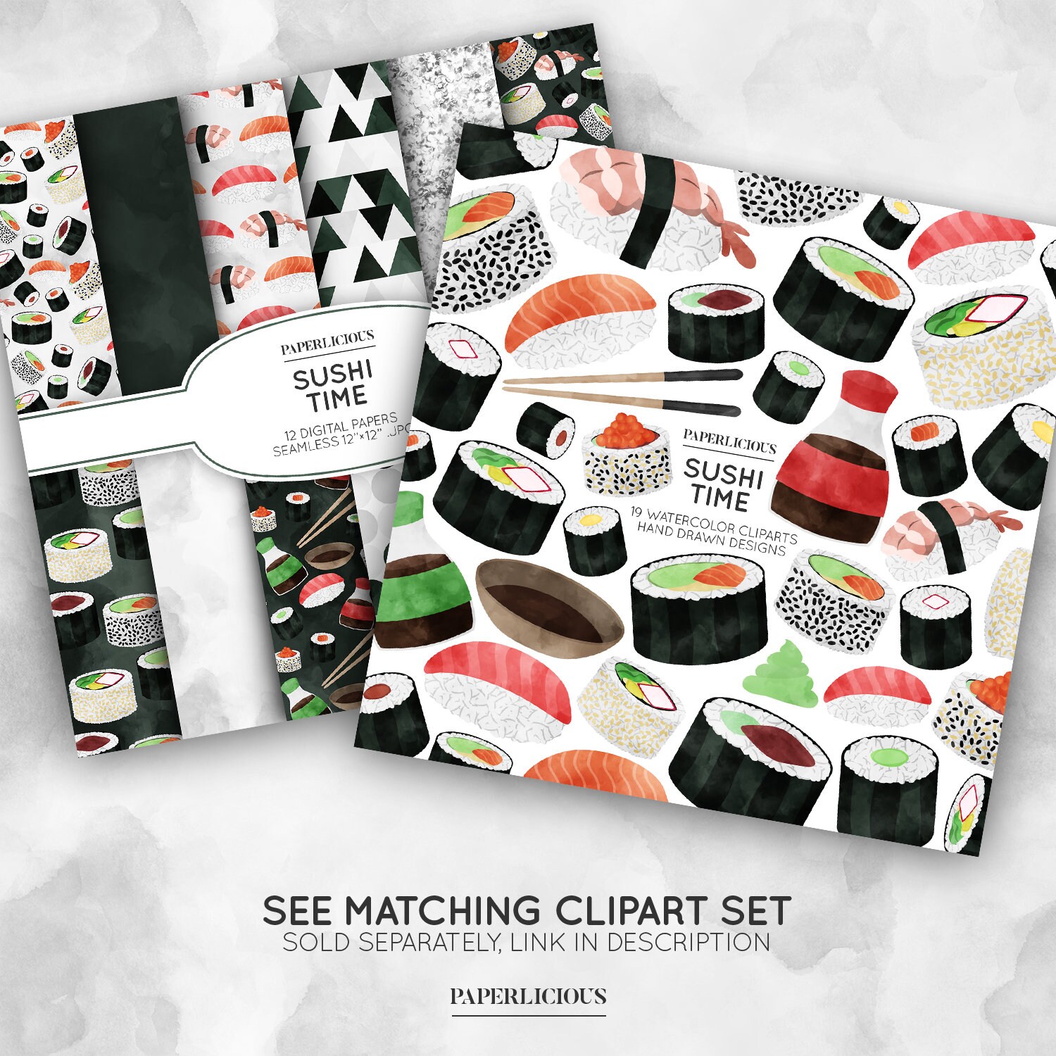 Sushi Digital Papers Sushi Patterns Japanese Digital Sushi | Etsy
