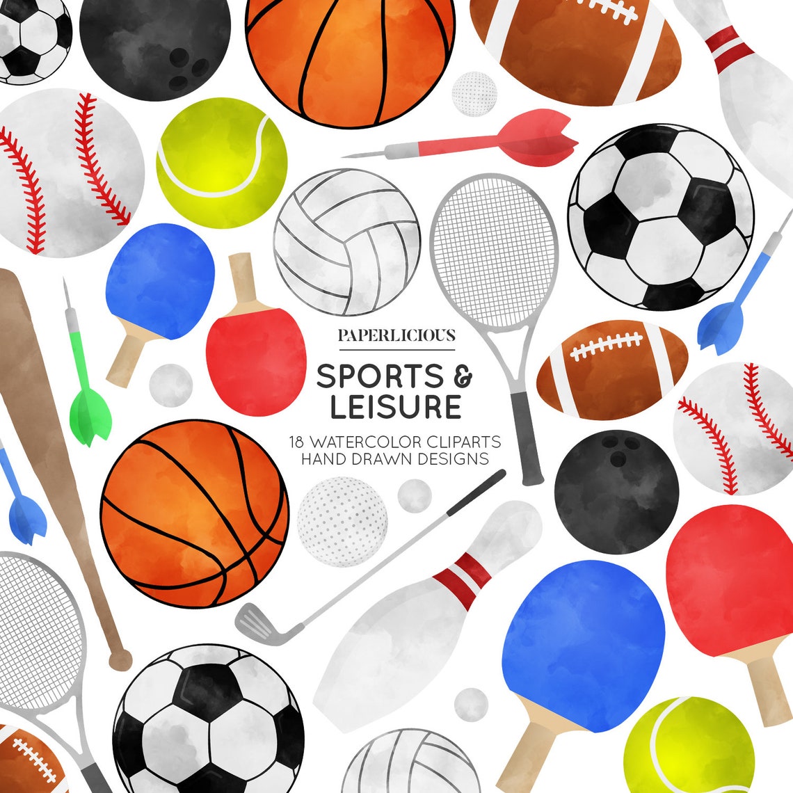 Sports Watercolor Clipart Leisure Clip Art Sport (Instant Download) - Etsy