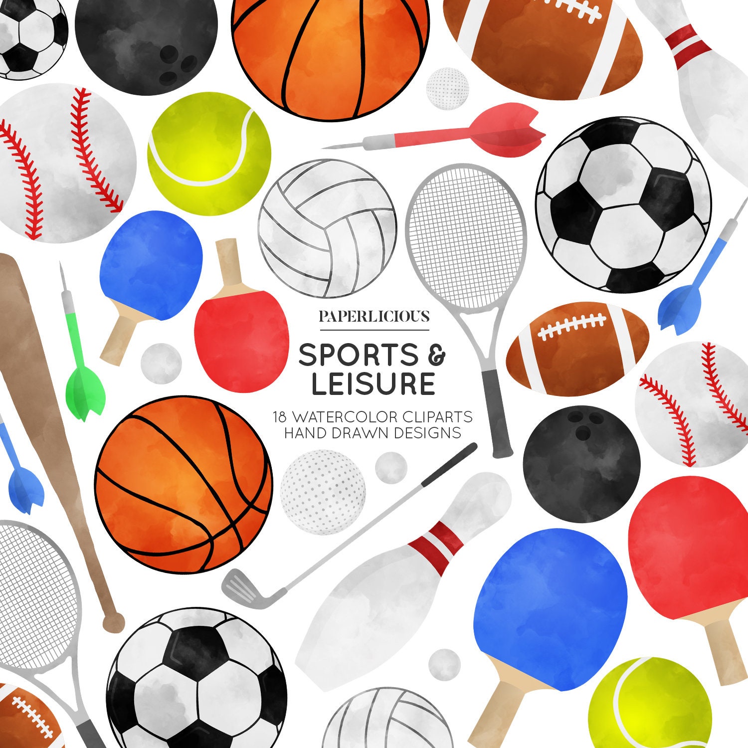 Sports Watercolor Clipart Leisure Clip Art Sport | Etsy