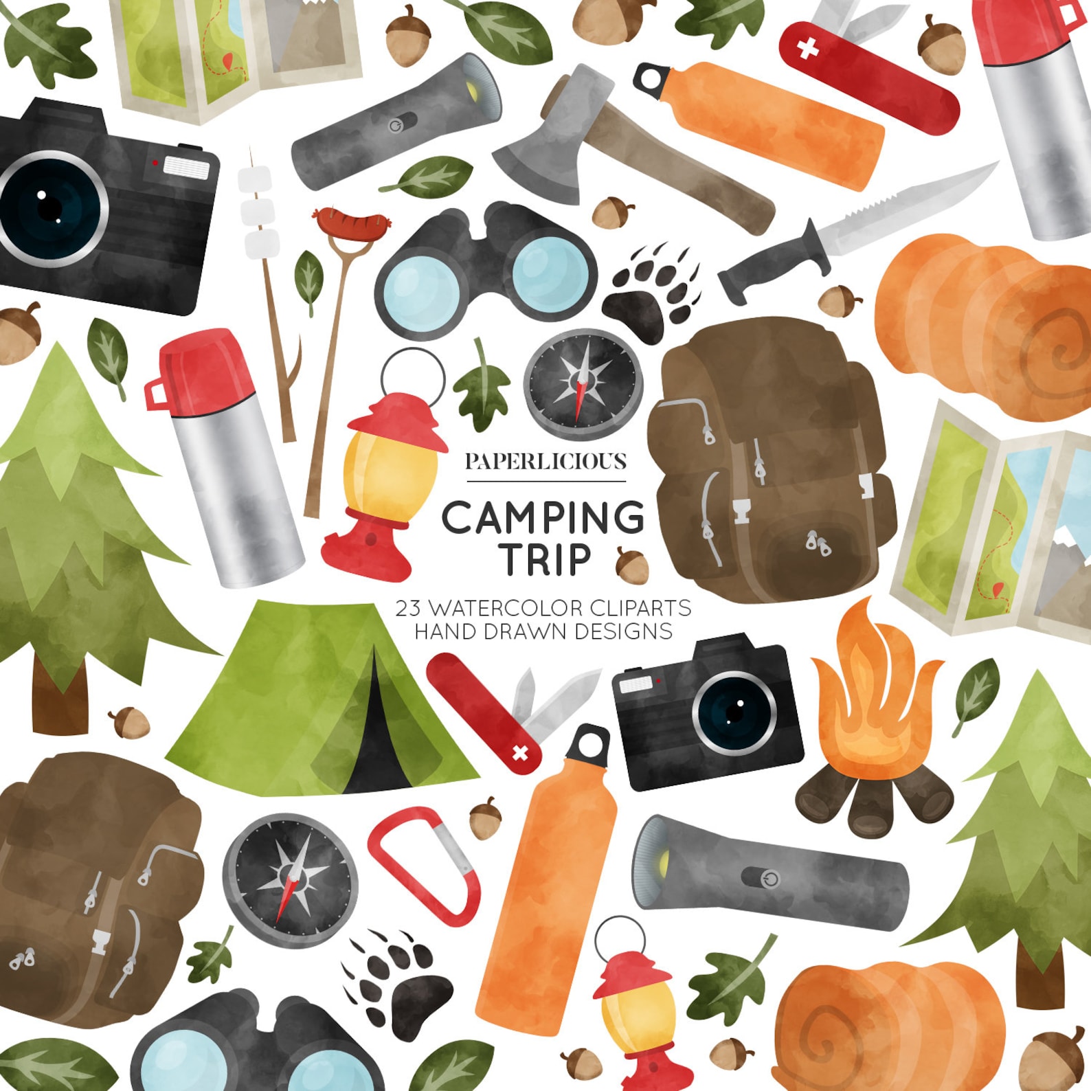 Camping Watercolor Cliparts Camping Trip Woodland Clip Art - Etsy