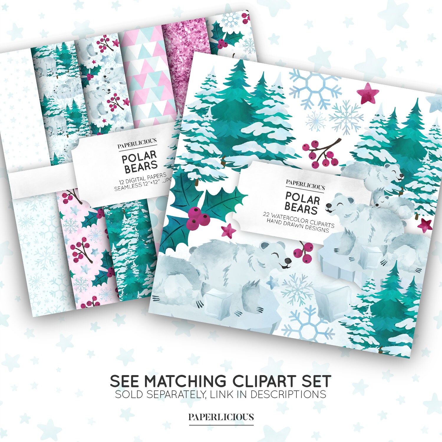 Polar Bears Digital Papers Winter Digital Paper Christmas - Etsy