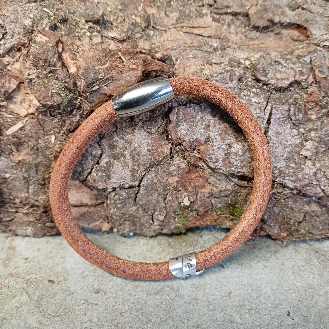 Personalised Natural Leather Scroll Bracelet | Hidden Message, Magnetic ...