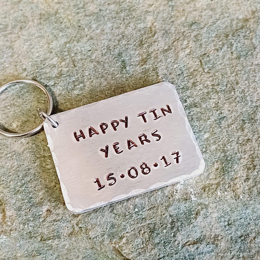 Personalised Ten Year Anniversary Keyring | 10 Year Custom Key Ring ...